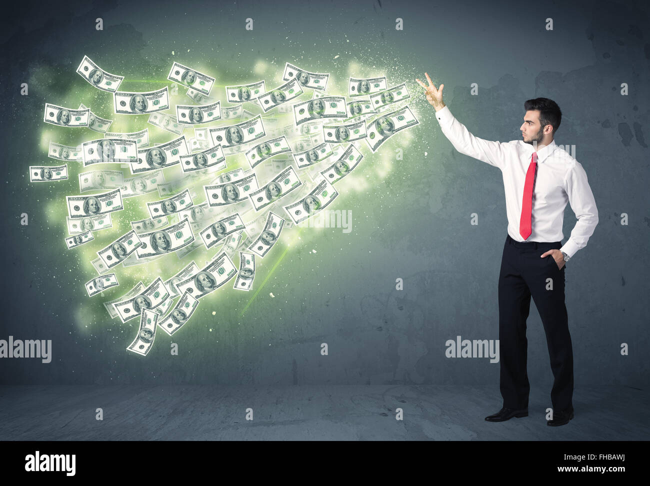 Business person throwing a lot of dollar bills concept Stock Photo - Alamy
