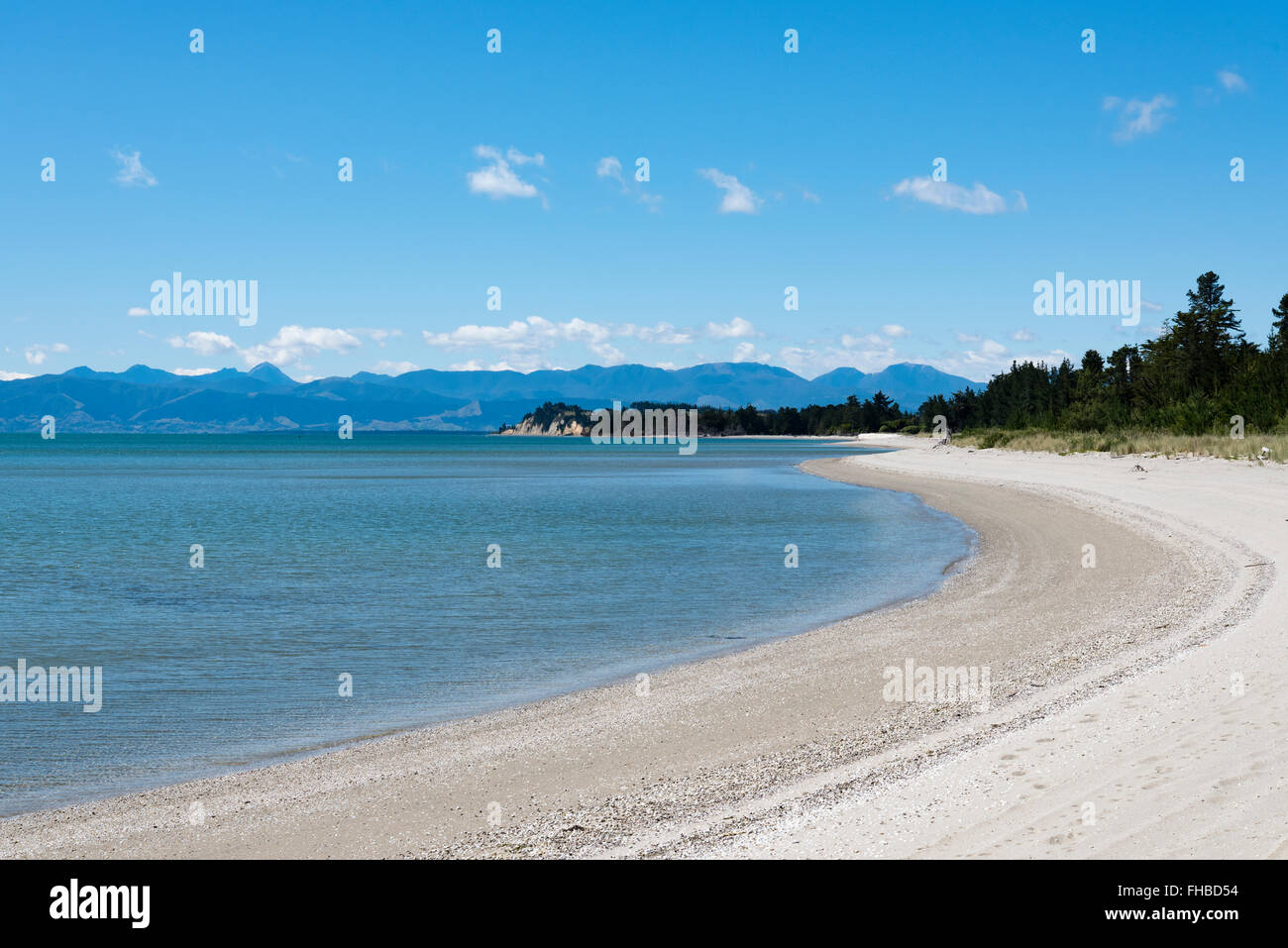 Beautiful quiet beach in the South Island of New Zealand Stock Photo ...
