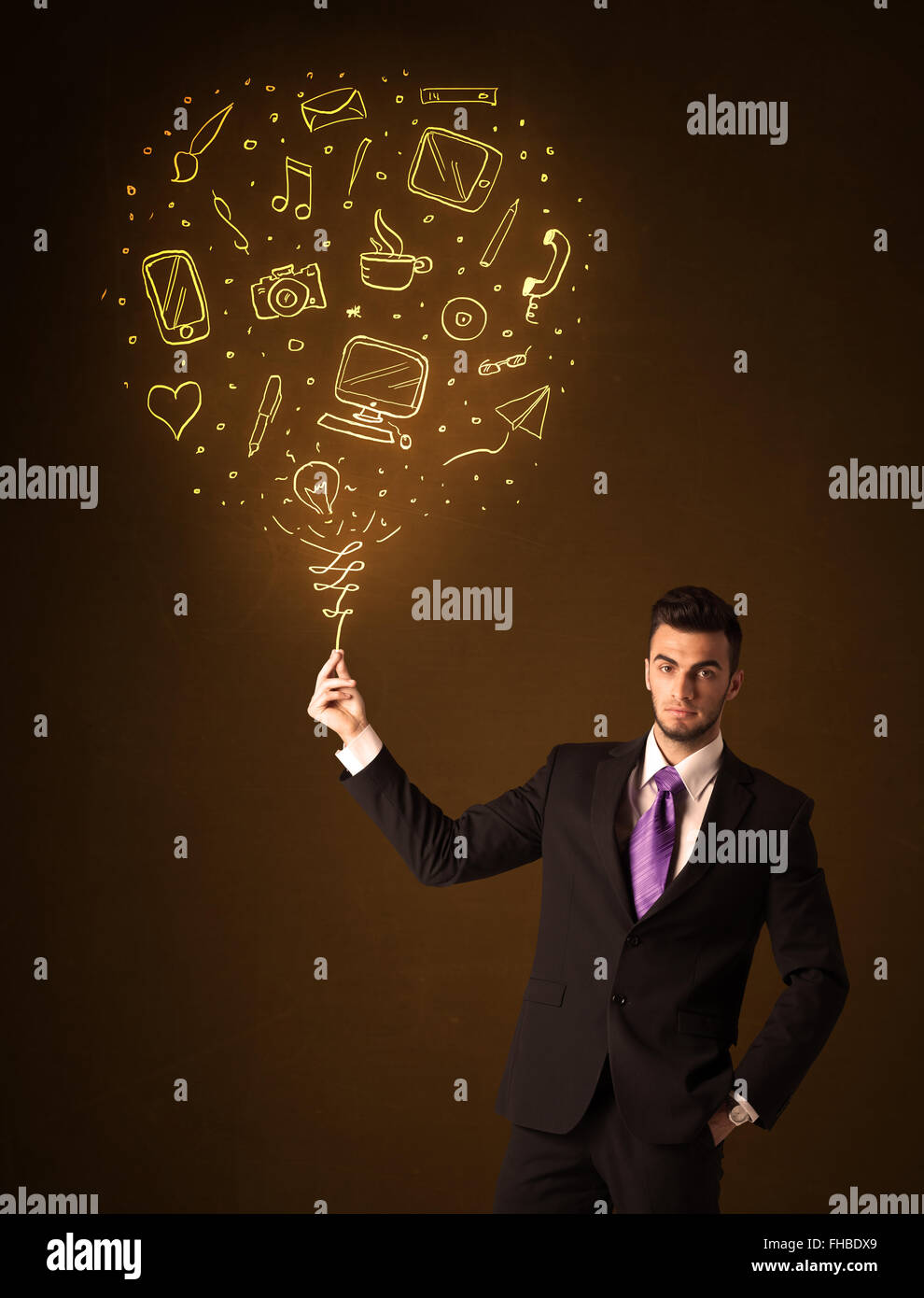 Businessman with a social media balloon Stock Photo - Alamy