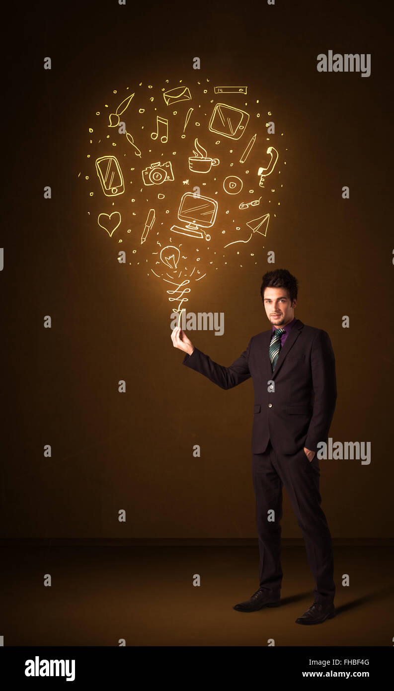 Businessman with a social media balloon Stock Photo - Alamy