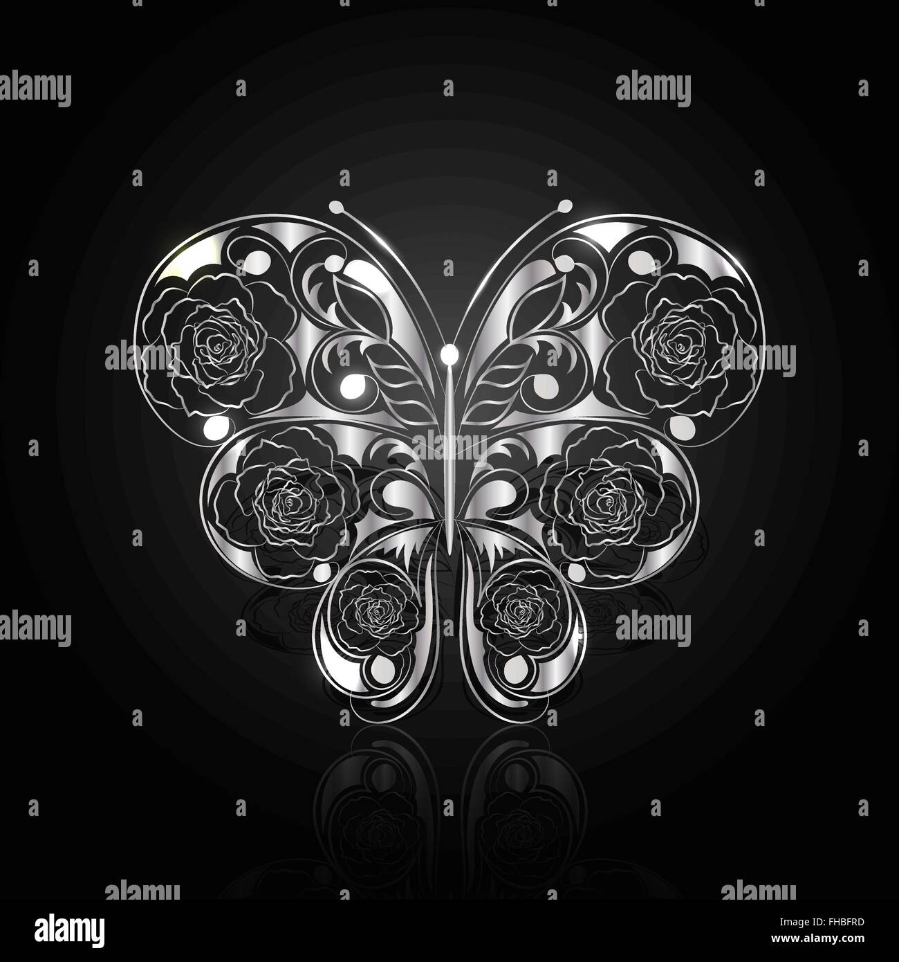 Silver abstract butterfly on black background Stock Vector Image & Art ...