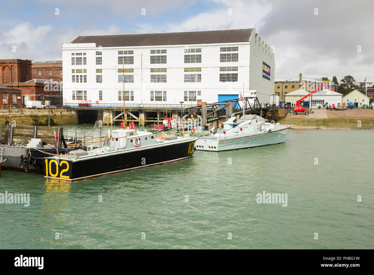 High speed naval motor launches 102 and 81 moored at Portsmouth ...