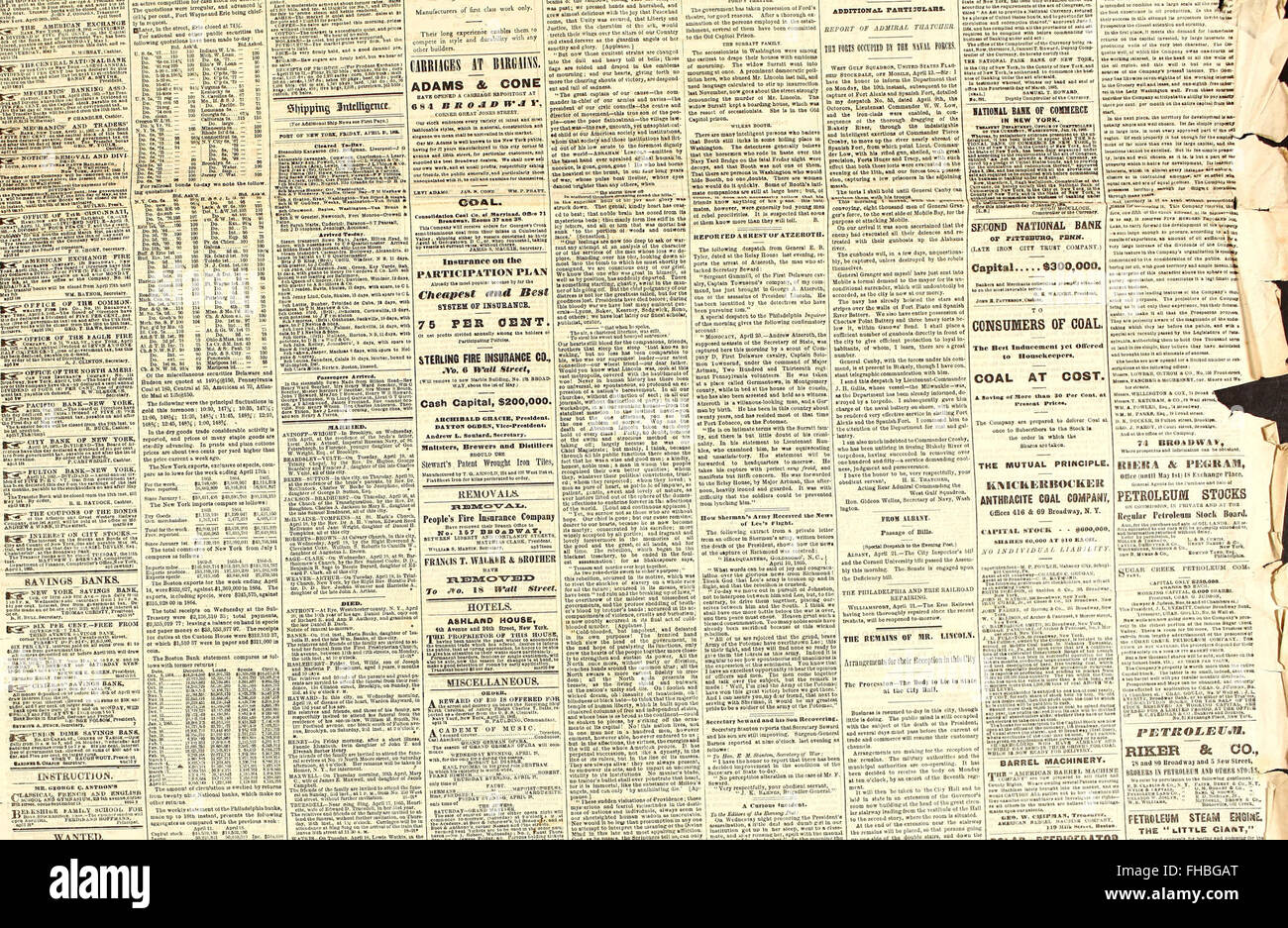 A historical newspaper from 1865, detailing significant events and ...