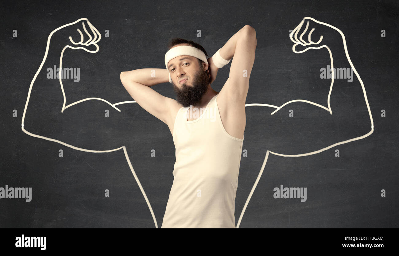 Young weak man with drawn muscles Stock Photo - Alamy