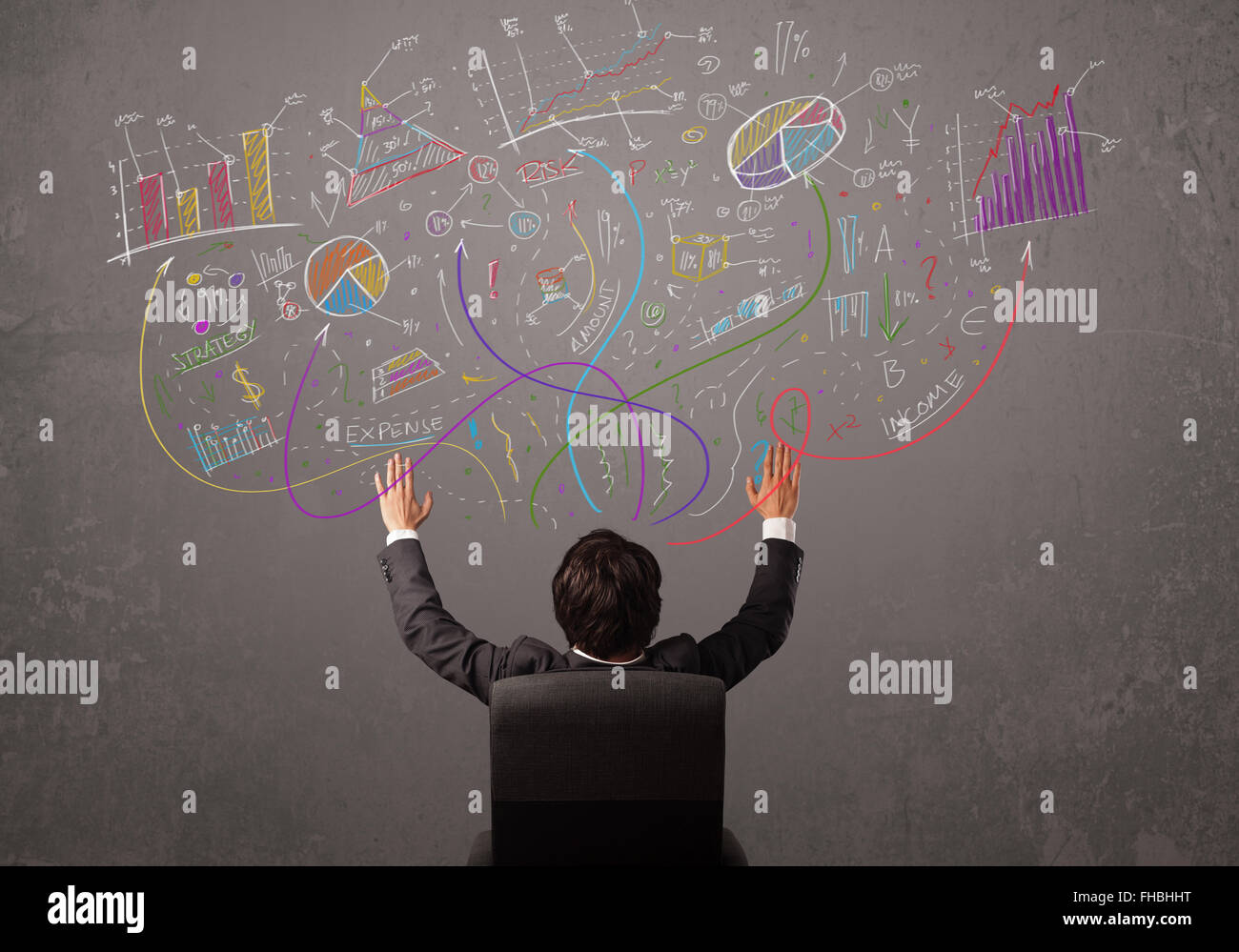 Young business man looking at sketches of graphs and symbols Stock ...