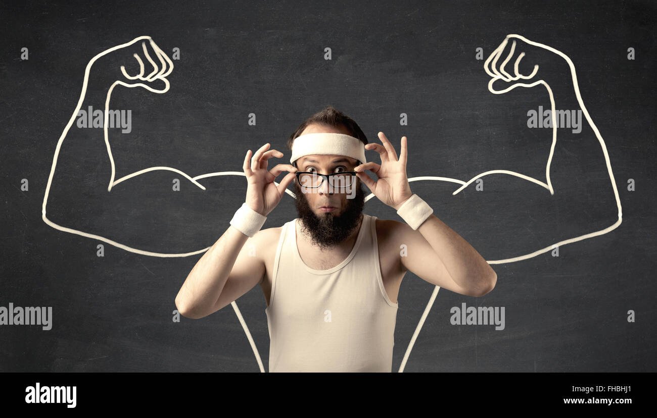 Young weak man with drawn muscles Stock Photo - Alamy