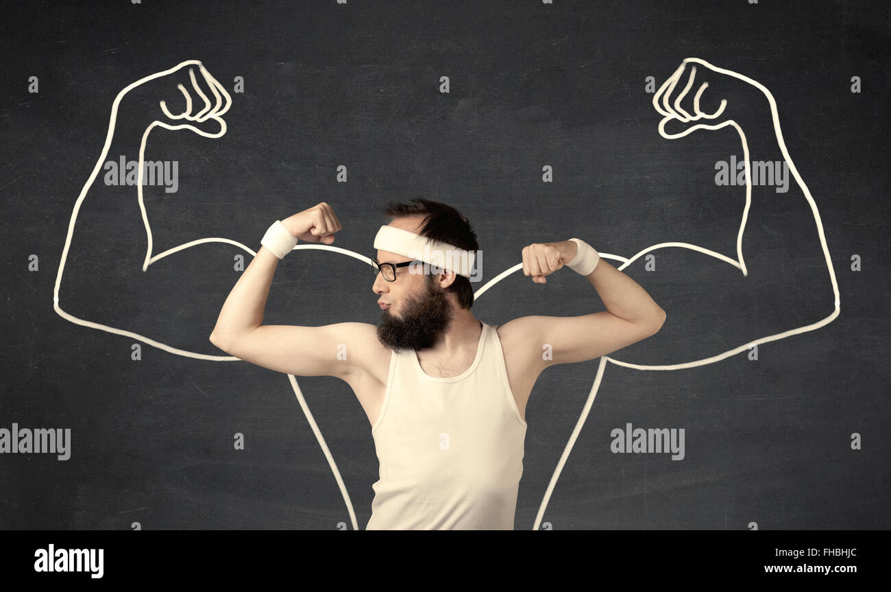 Young weak man with drawn muscles Stock Photo - Alamy