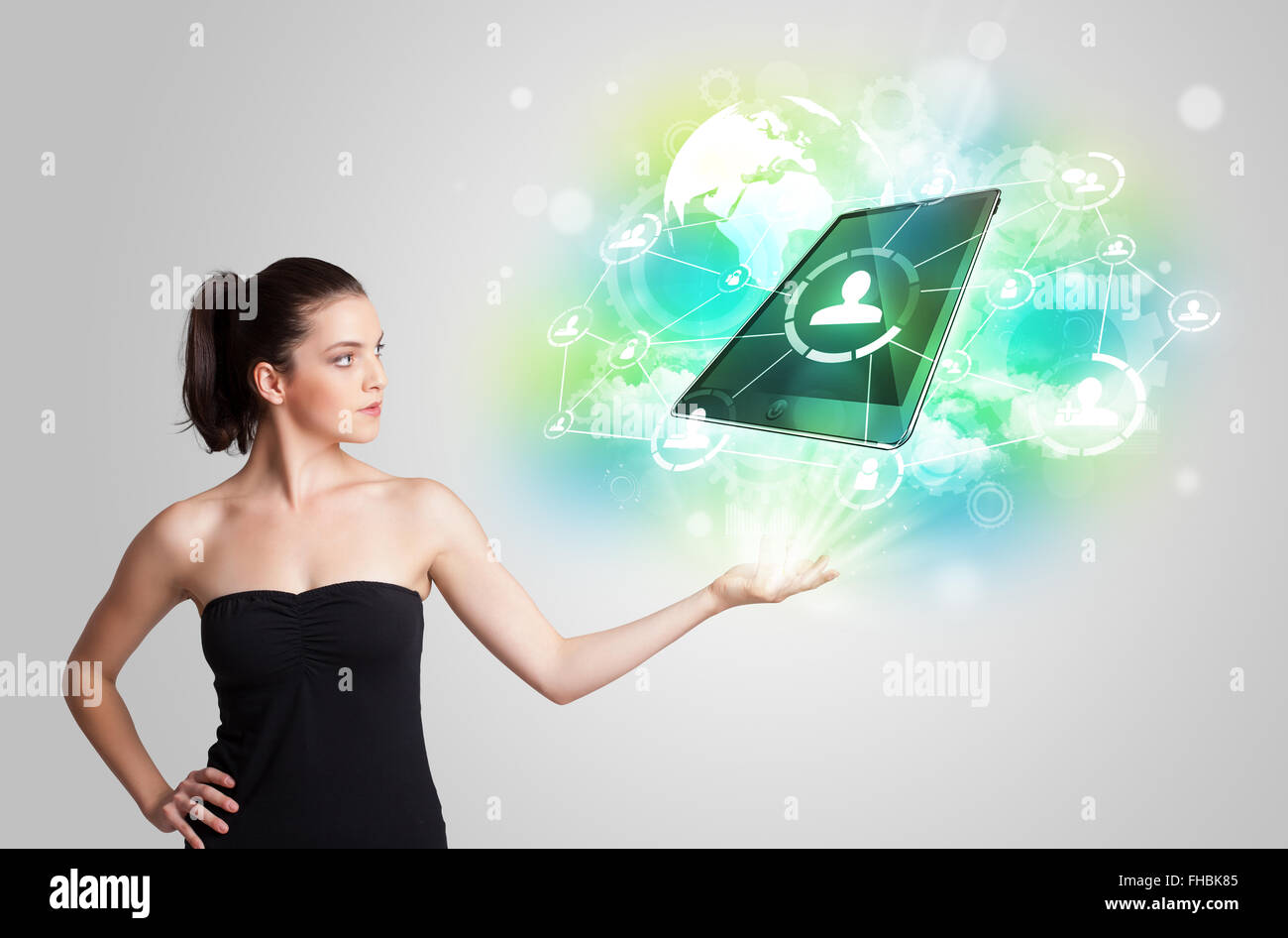 Business girl showing modern tablet technology concept Stock Photo - Alamy