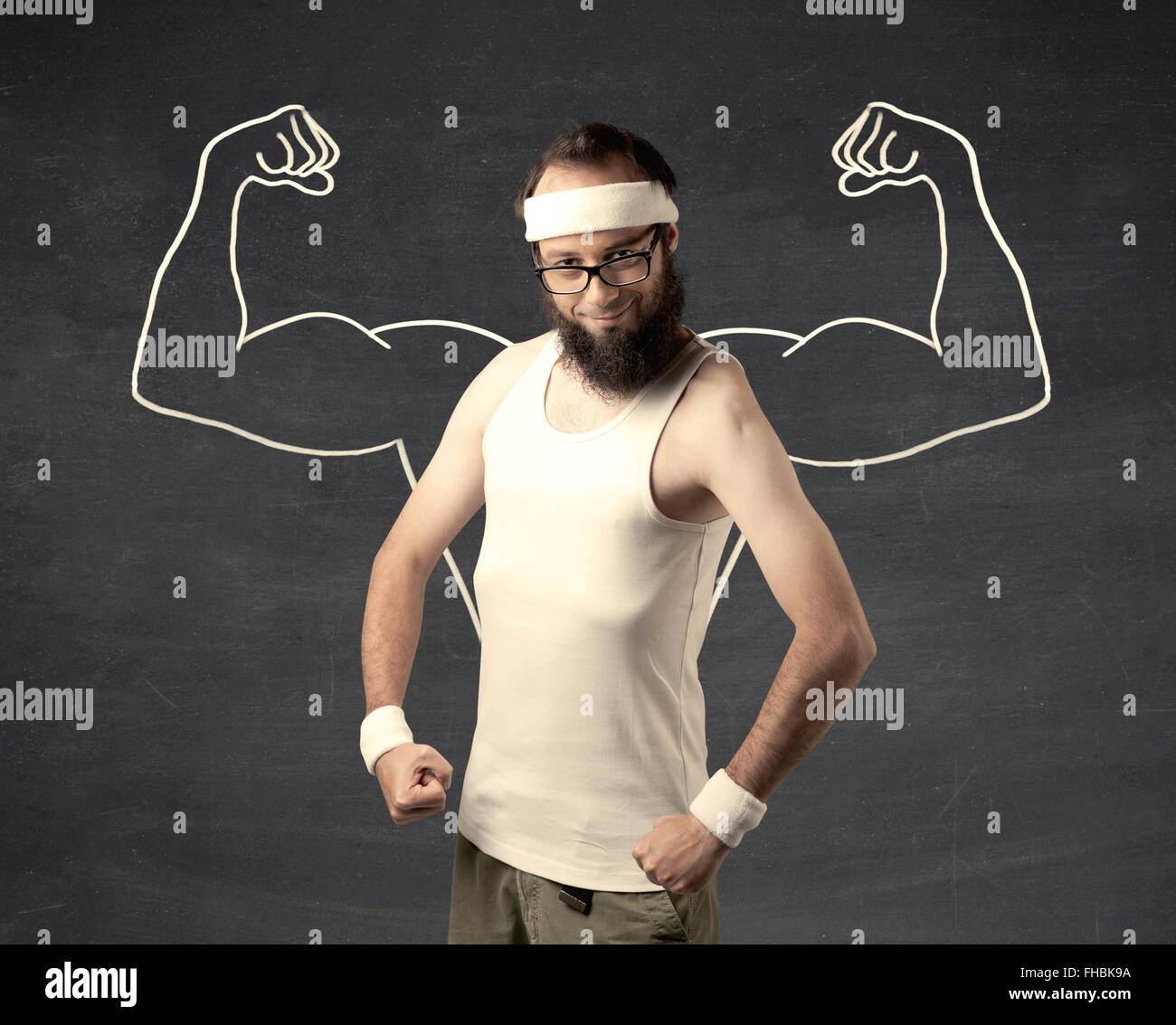 Young weak man with drawn muscles Stock Photo - Alamy