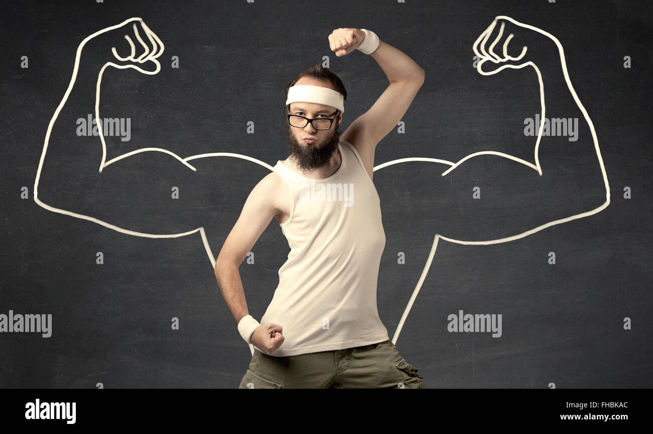 Young weak man with drawn muscles Stock Photo - Alamy
