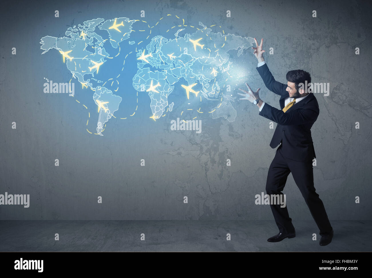 Business person showing digital map with planes around the world Stock ...