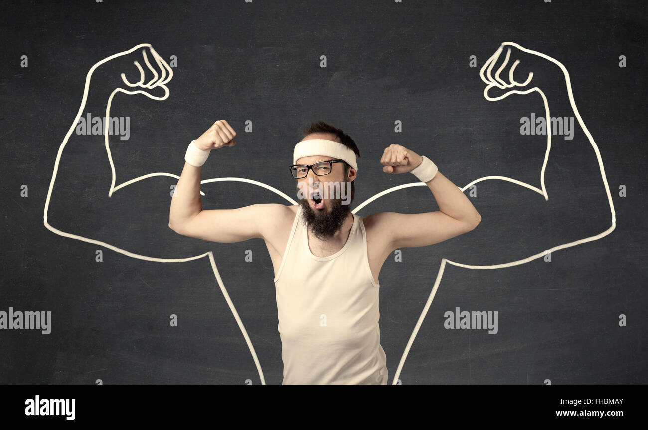 Young weak man with drawn muscles Stock Photo - Alamy