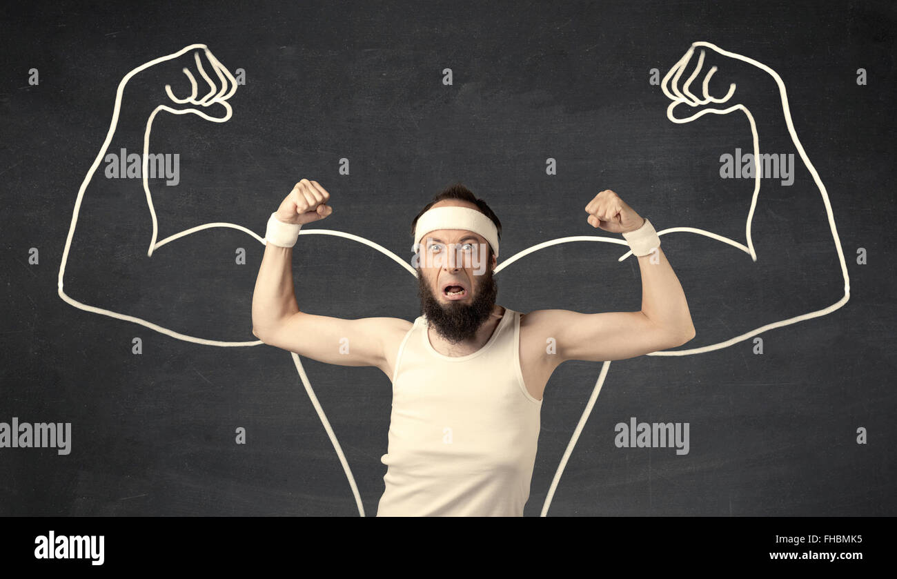 Young weak man with drawn muscles Stock Photo - Alamy