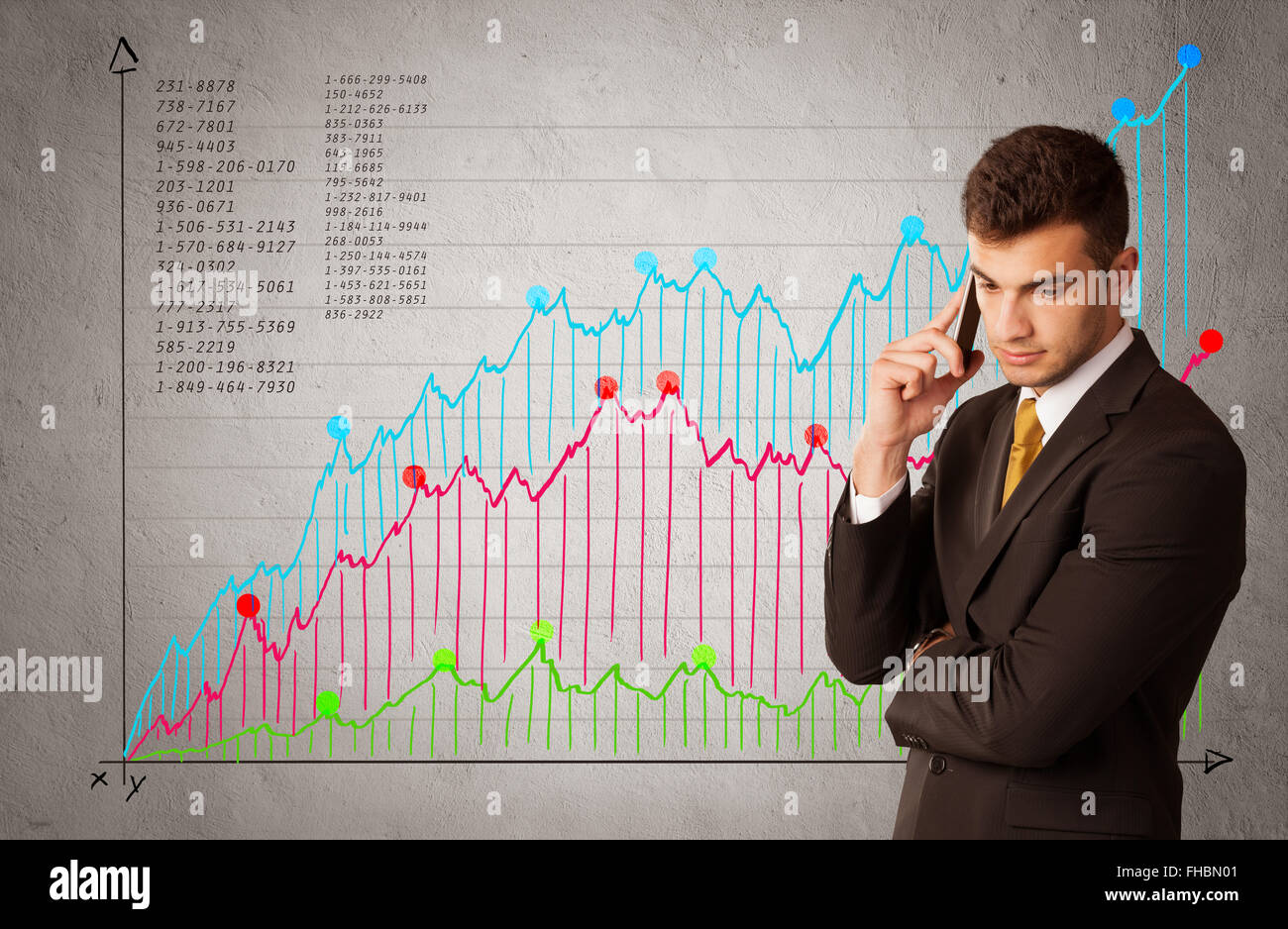 Colorful chart with numbers and businessman Stock Photo - Alamy