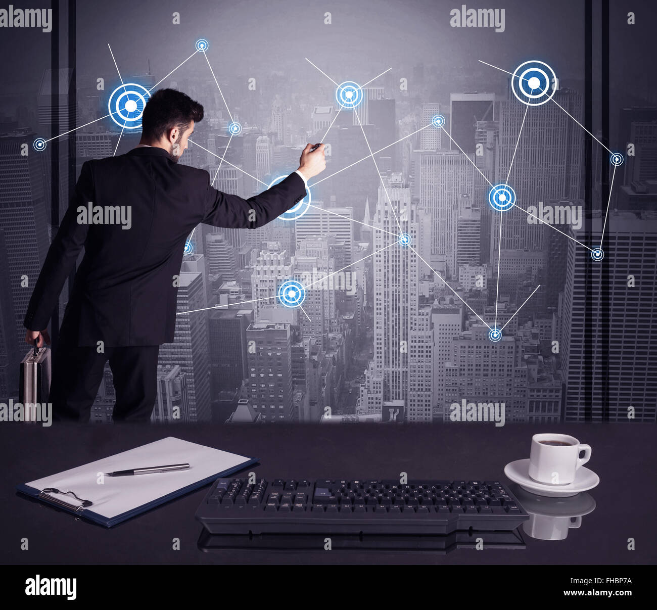Salesman drawing strategy at office meeting Stock Photo - Alamy