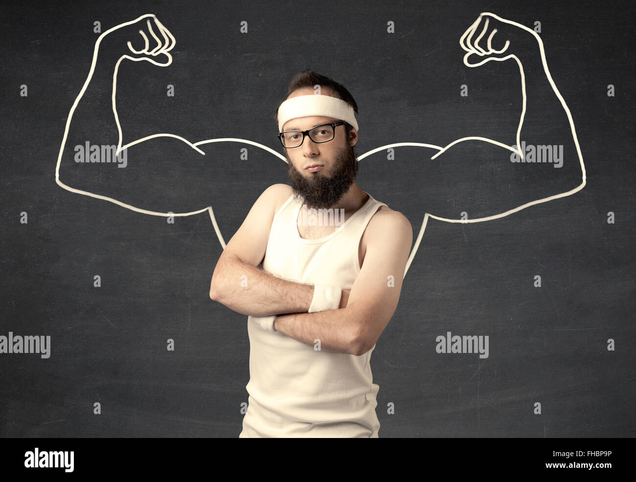 Young weak man with drawn muscles Stock Photo - Alamy