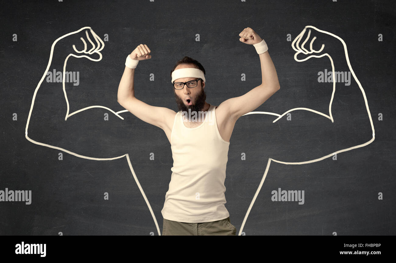 Young weak man with drawn muscles Stock Photo - Alamy