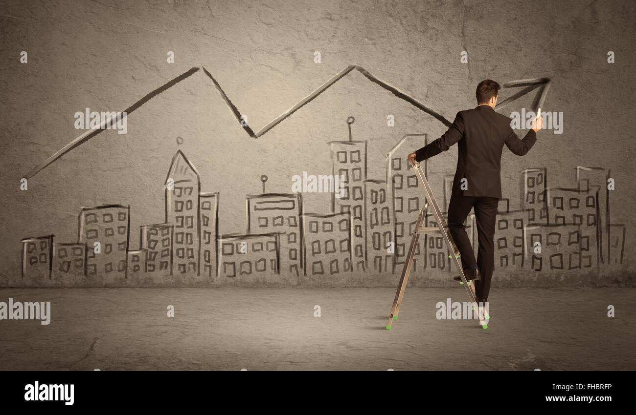 man drawing line above the city Stock Photo - Alamy