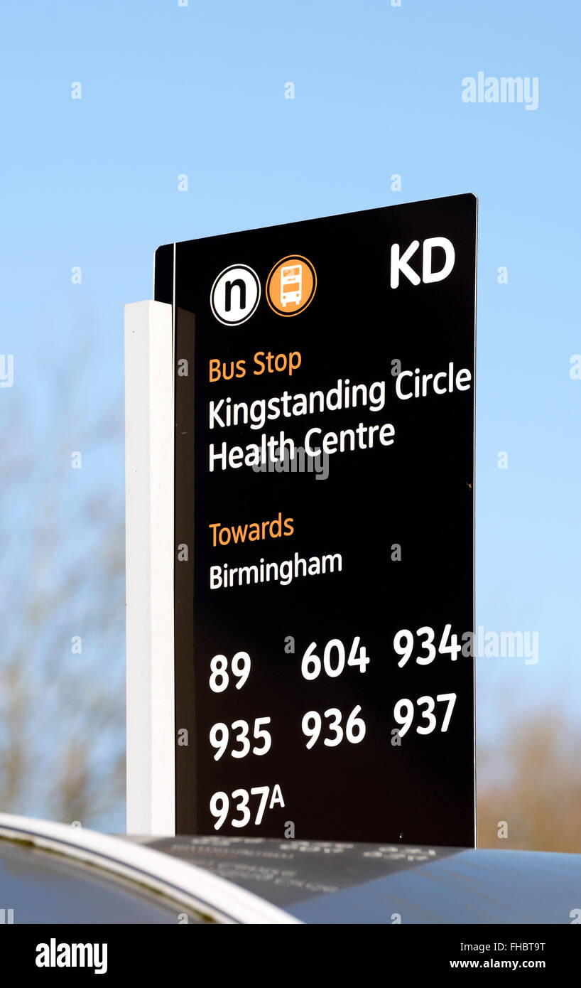Bus stop sign at the Circle, Kingstanding, Birmingham, UK Stock Photo ...