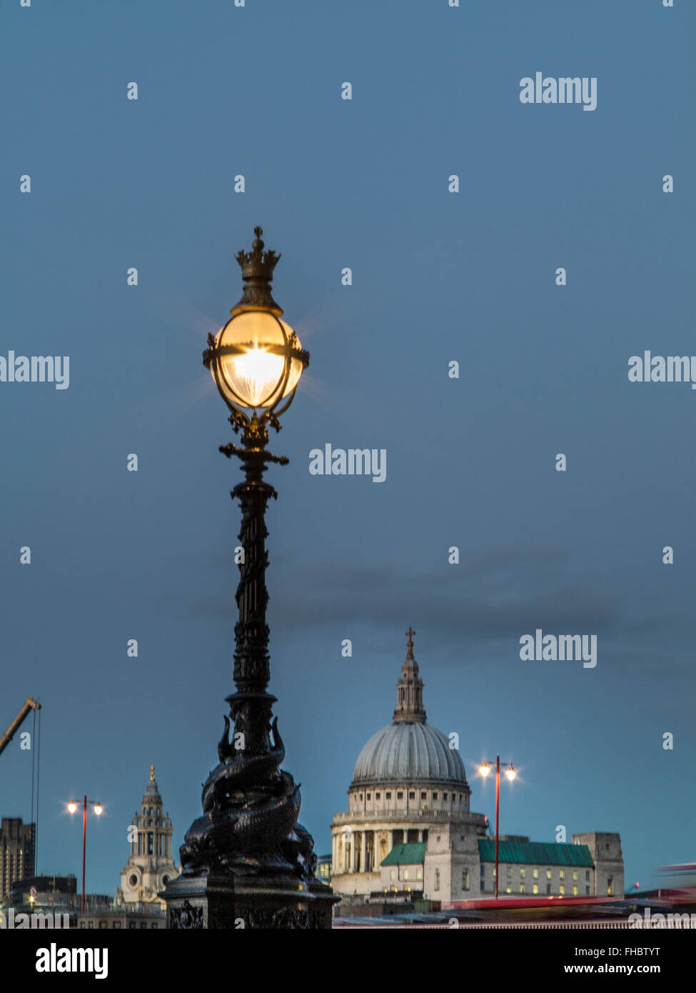 Street Light by the River Thames on the South Bank with St Paul's ...