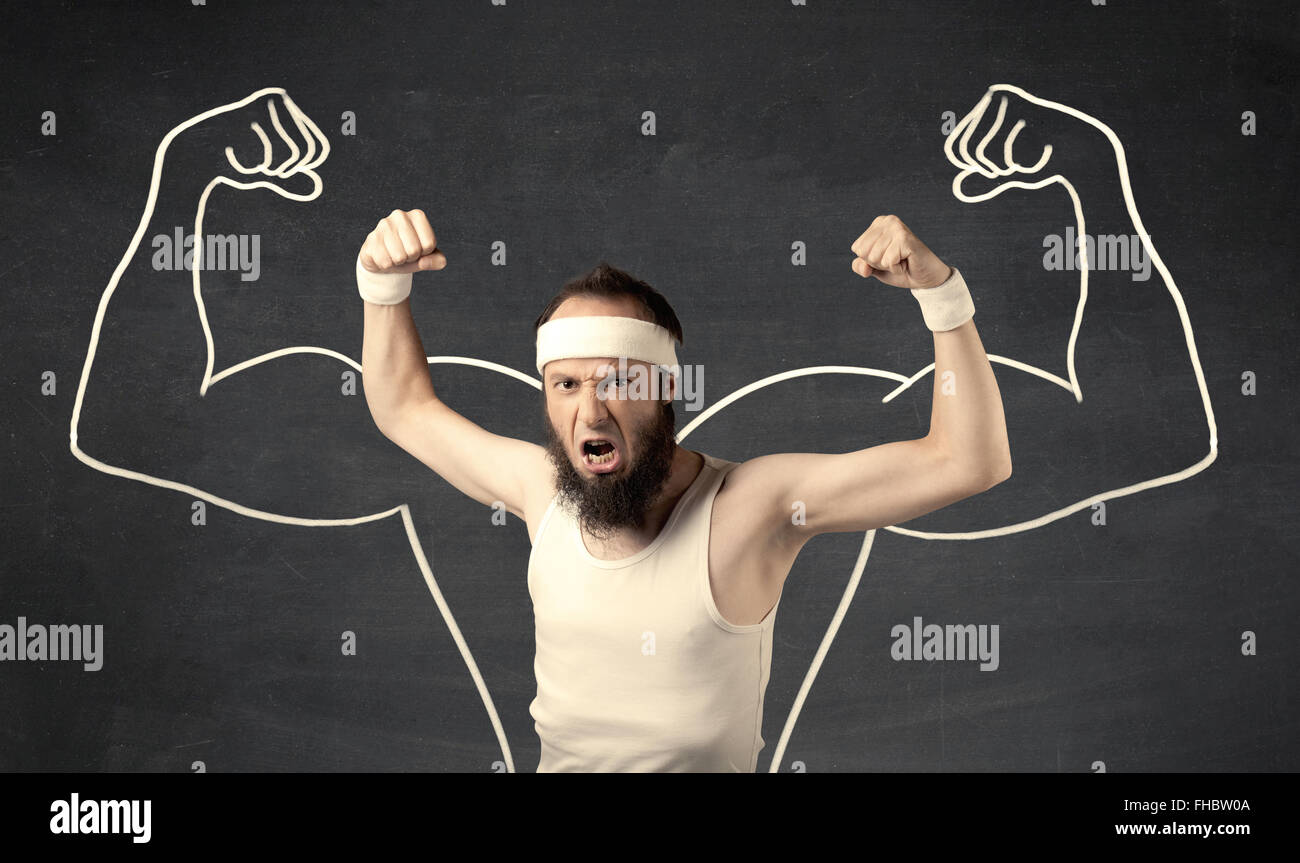 Young weak man with drawn muscles Stock Photo - Alamy
