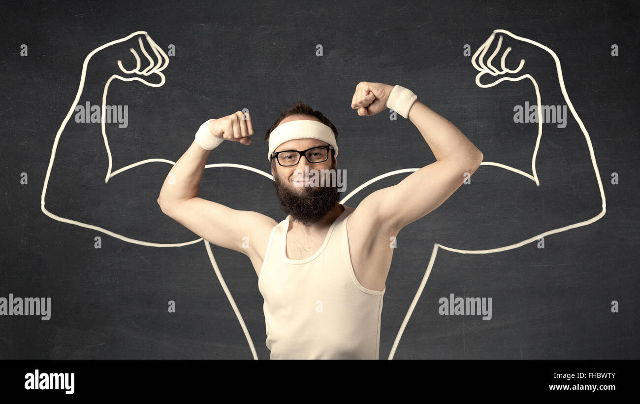 Young weak man with drawn muscles Stock Photo - Alamy