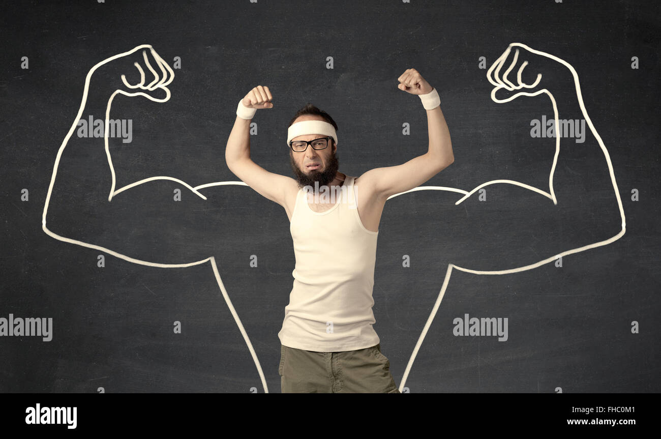 Young weak man with drawn muscles Stock Photo - Alamy