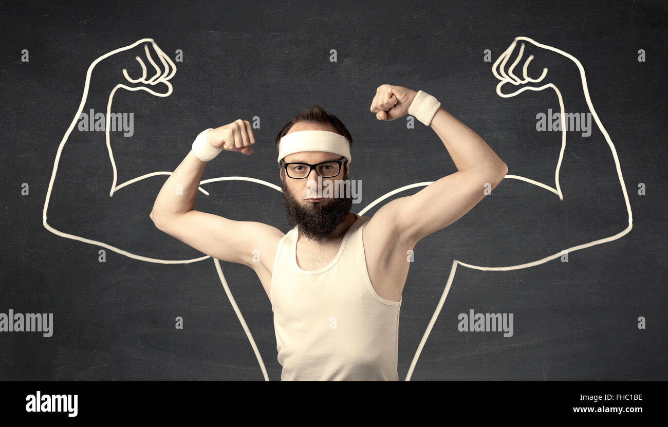 Young weak man with drawn muscles Stock Photo - Alamy