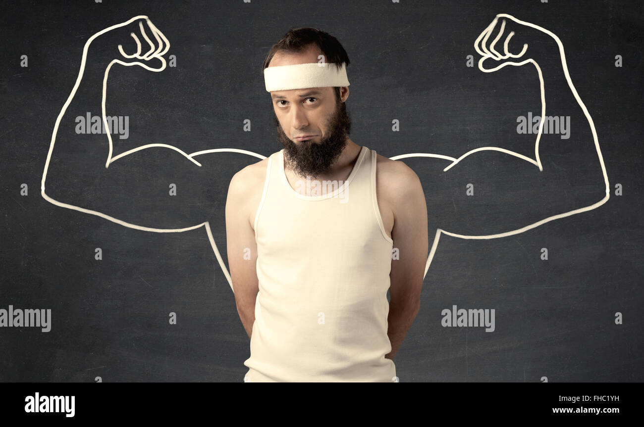 Young weak man with drawn muscles Stock Photo - Alamy