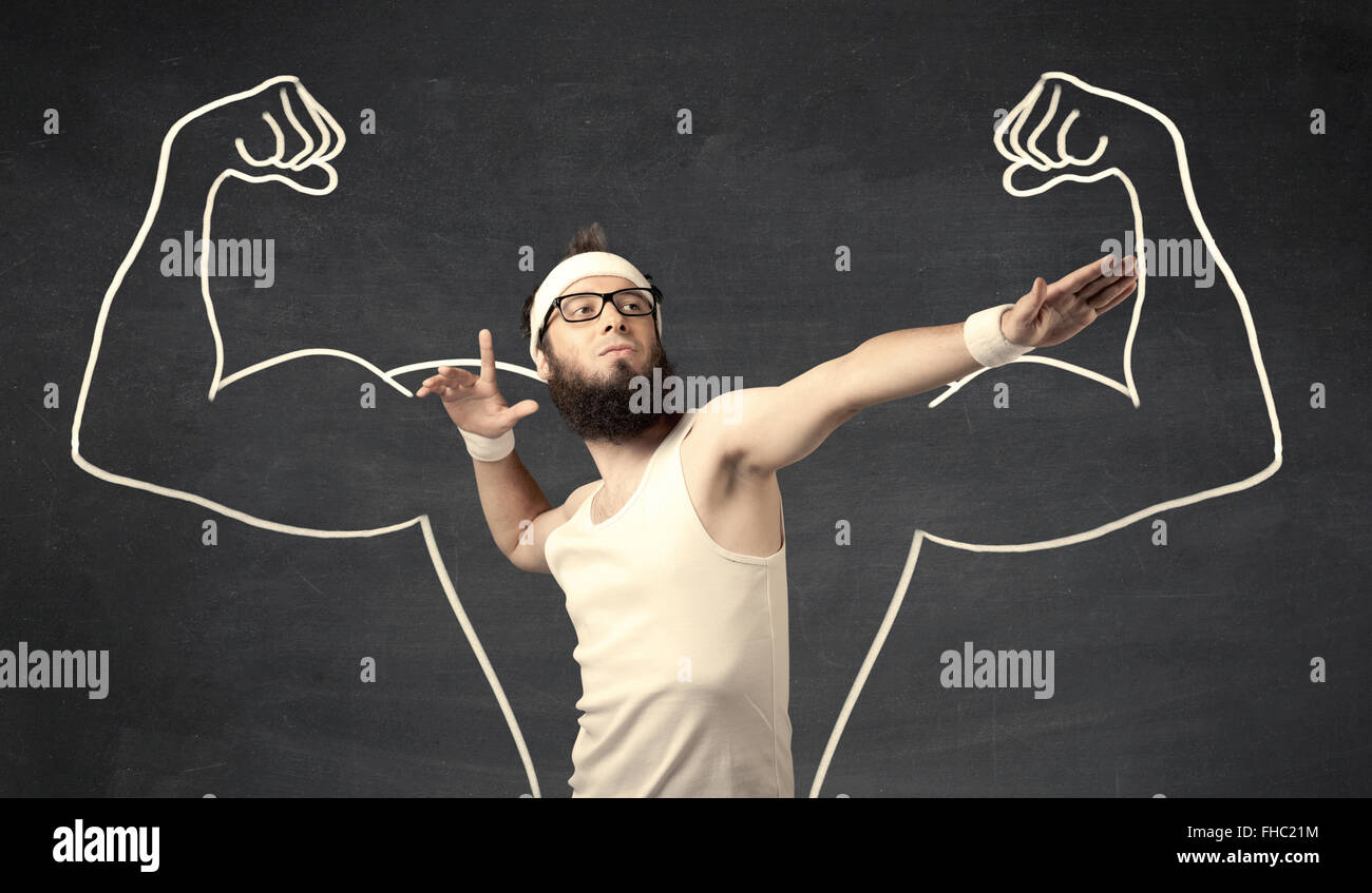Young weak man with drawn muscles Stock Photo - Alamy
