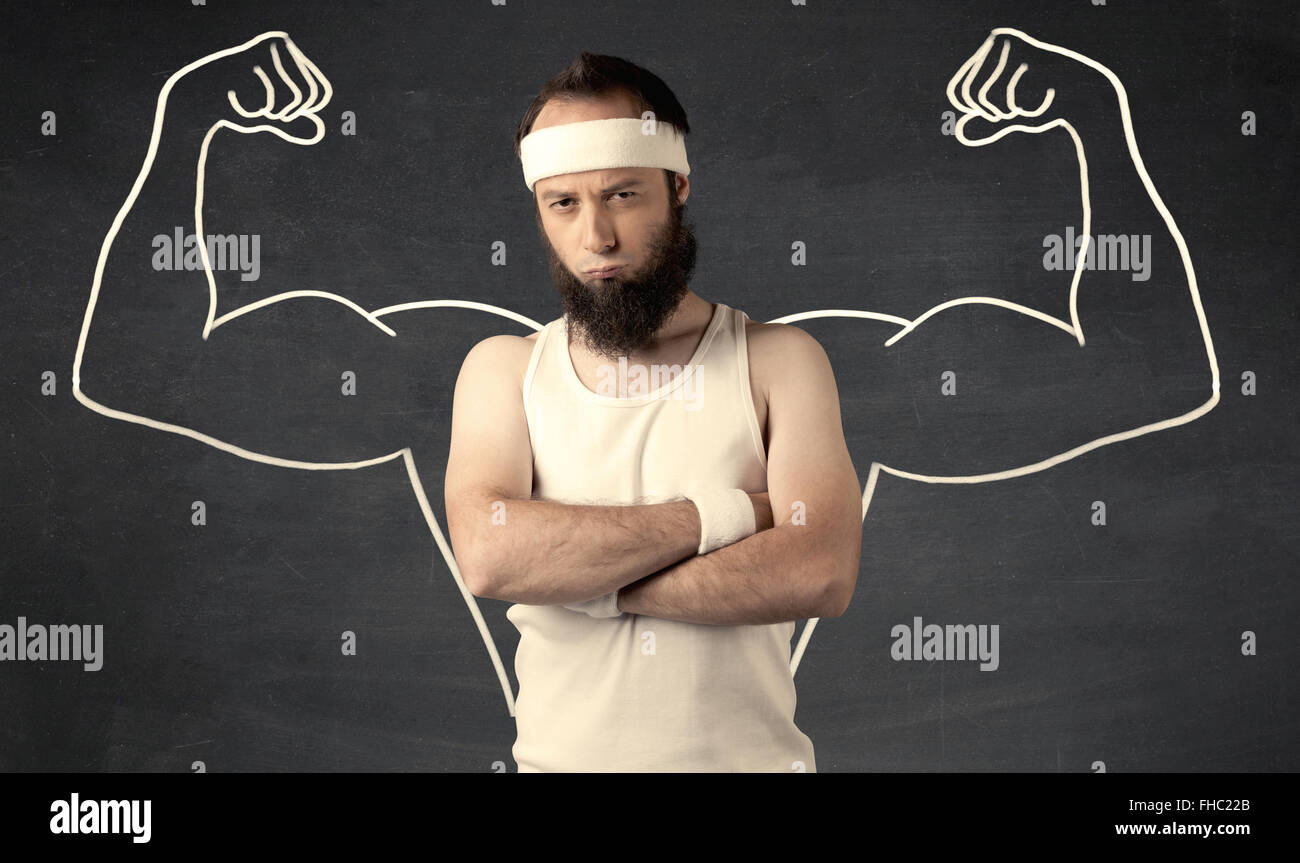 Young weak man with drawn muscles Stock Photo - Alamy
