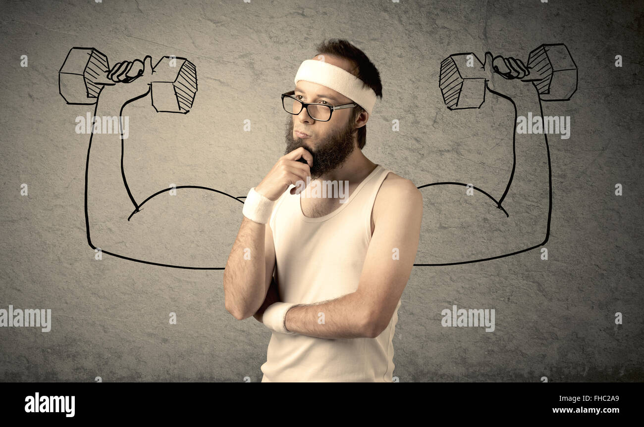 Slim male wants to be strong Stock Photo - Alamy