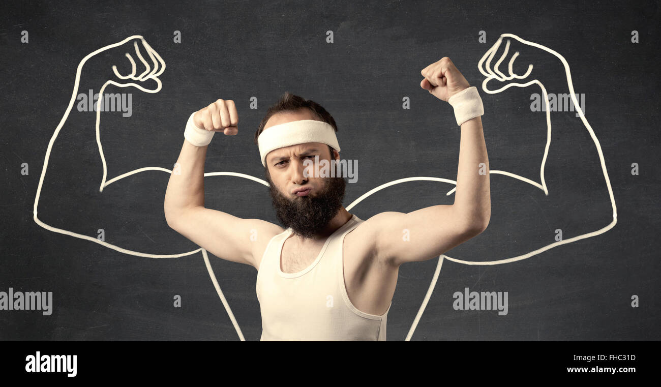 Young weak man with drawn muscles Stock Photo - Alamy