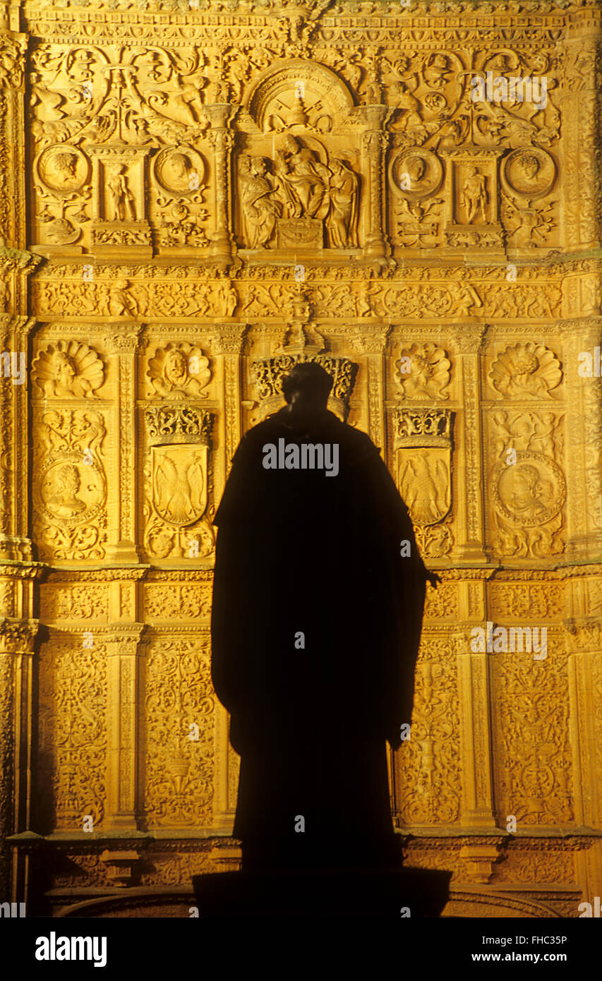 Detail,Plateresque facade of main entrance to the Escuelas Mayores or ...