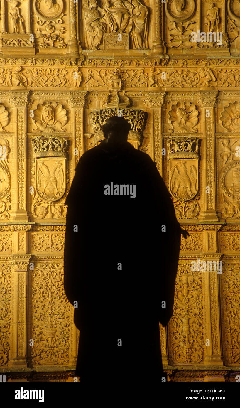 Detail,Plateresque facade of main entrance to the Escuelas Mayores or ...