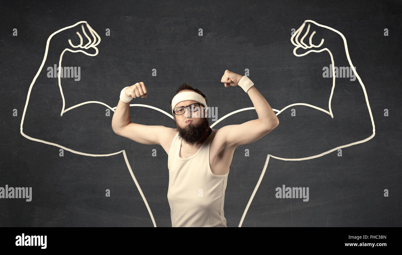 Young weak man with drawn muscles Stock Photo - Alamy