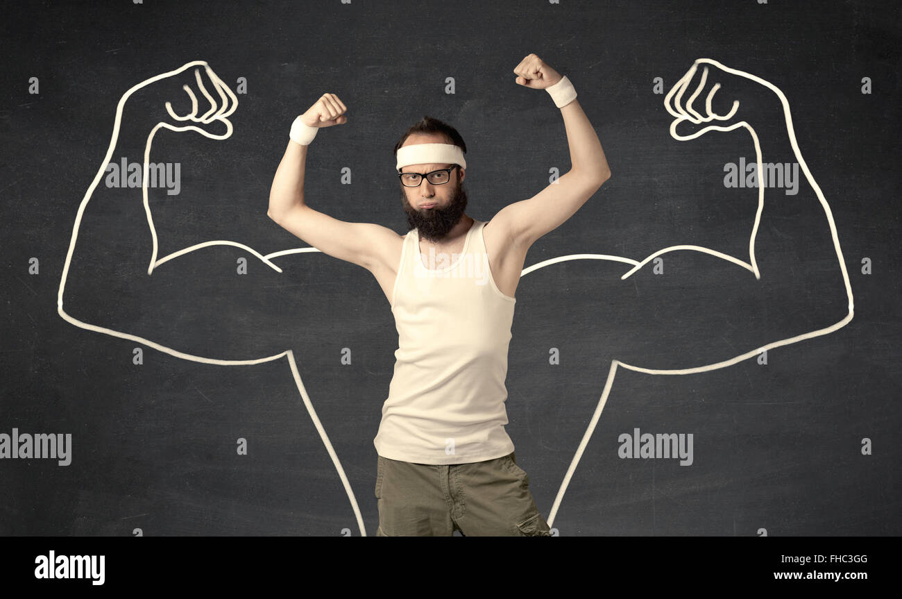 Young weak man with drawn muscles Stock Photo - Alamy