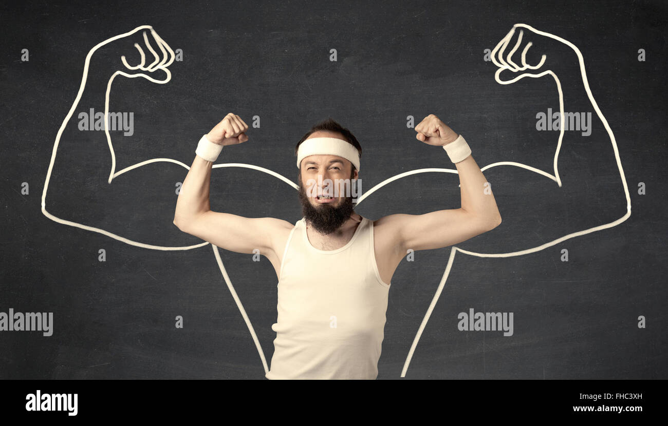 Young weak man with drawn muscles Stock Photo - Alamy