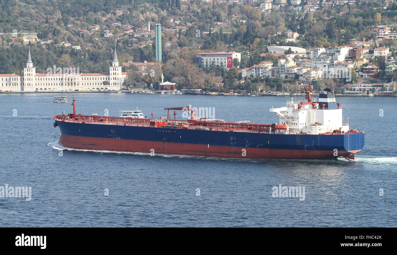 Blue Tanker Ship Passing in Bosphorus Strait Stock Photo - Alamy