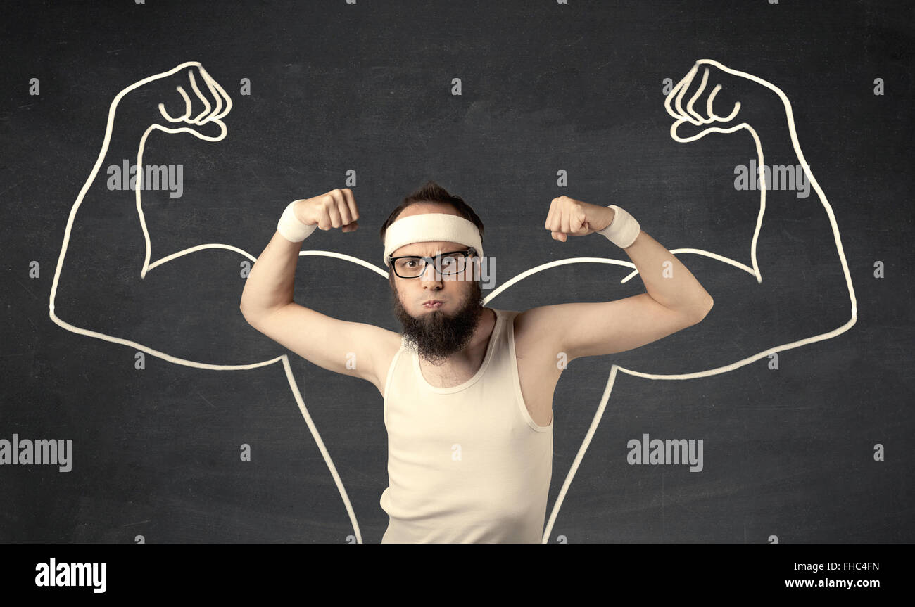 Young weak man with drawn muscles Stock Photo - Alamy