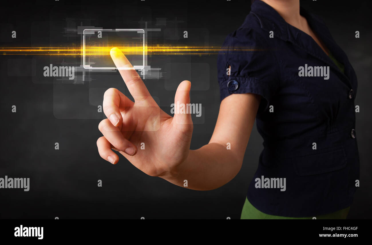 Young tech lady touching hi-res stock photography and images - Alamy