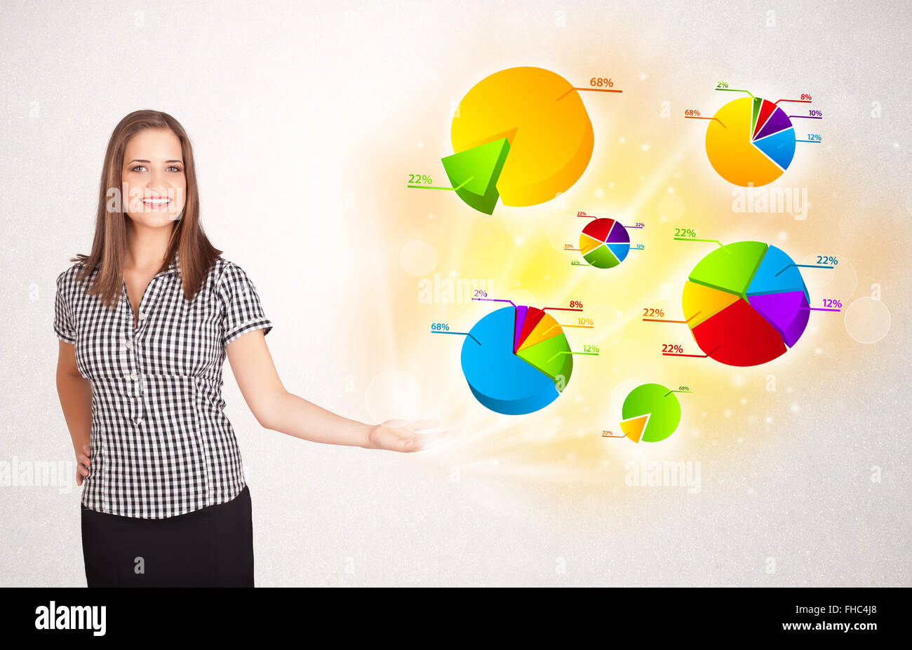 Business woman with colorful graphs and charts Stock Photo - Alamy