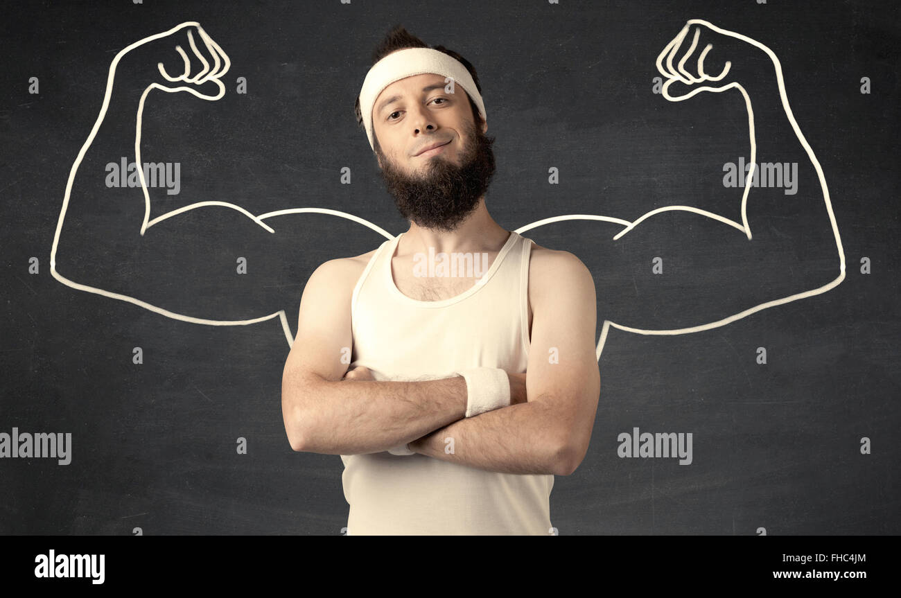 Young weak man with drawn muscles Stock Photo - Alamy