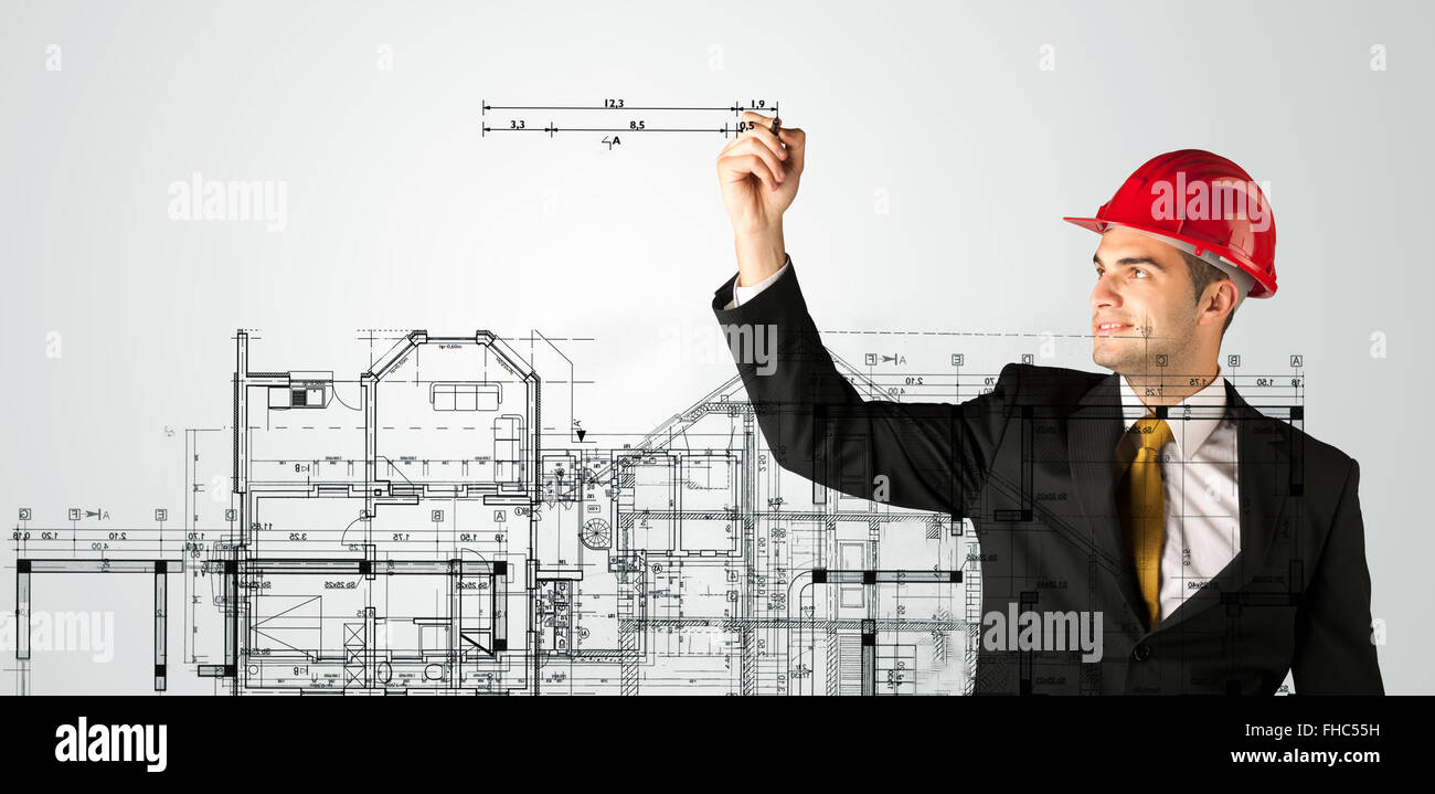 An young architect drawing a house plan Stock Photo - Alamy