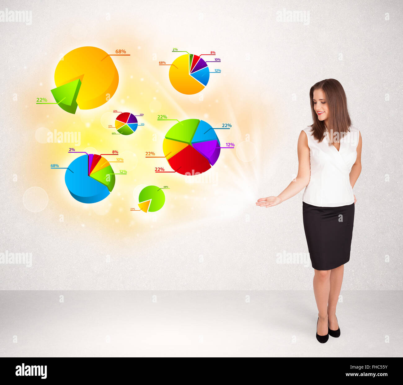 Business woman with colorful graphs and charts Stock Photo - Alamy