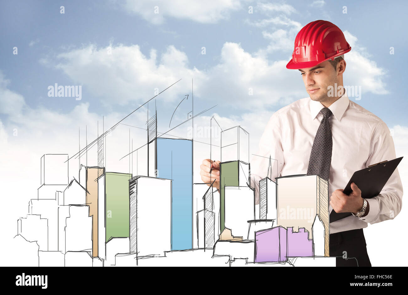 Construction worker planning a city sight Stock Photo - Alamy