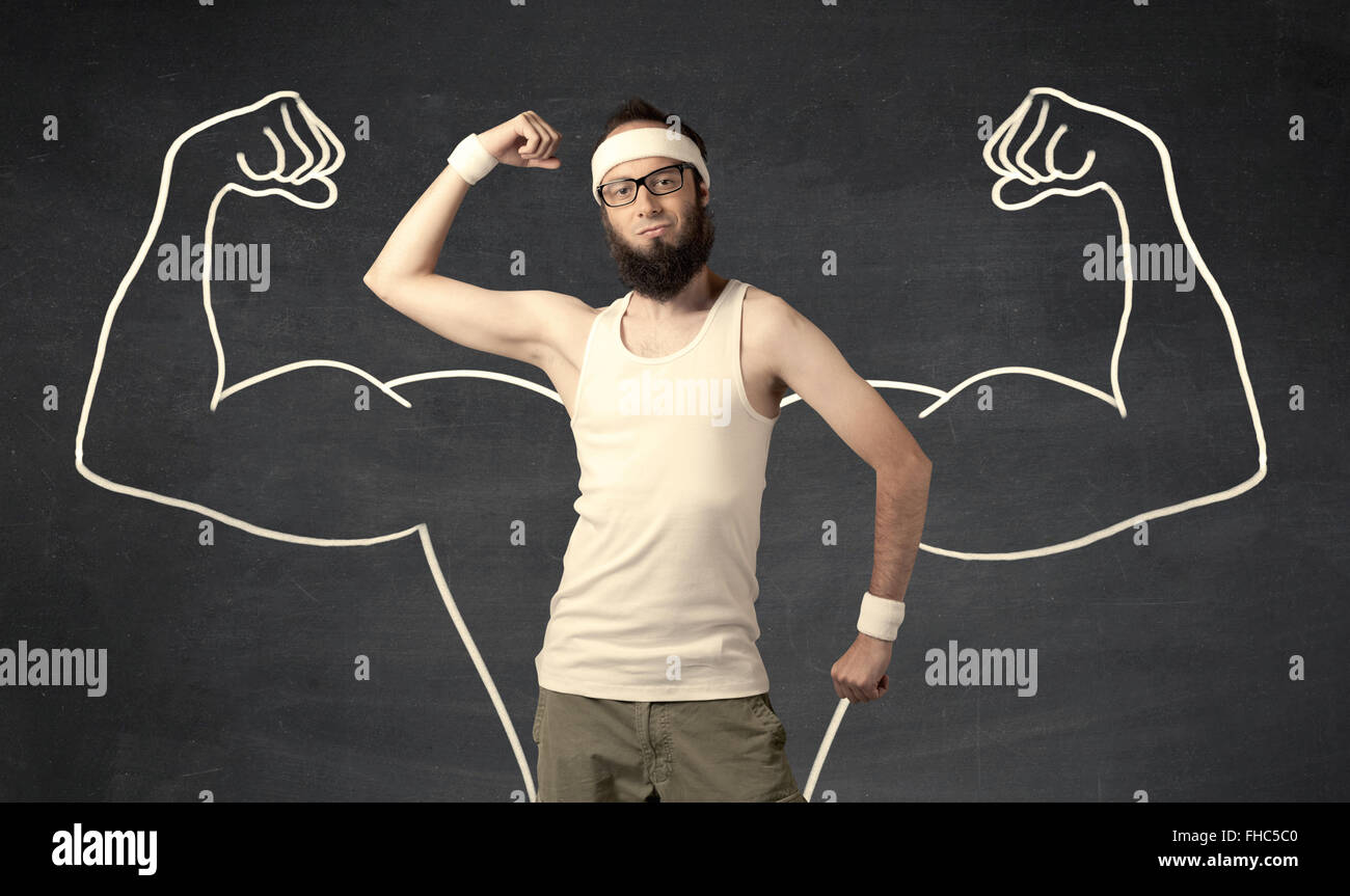 Young weak man with drawn muscles Stock Photo - Alamy