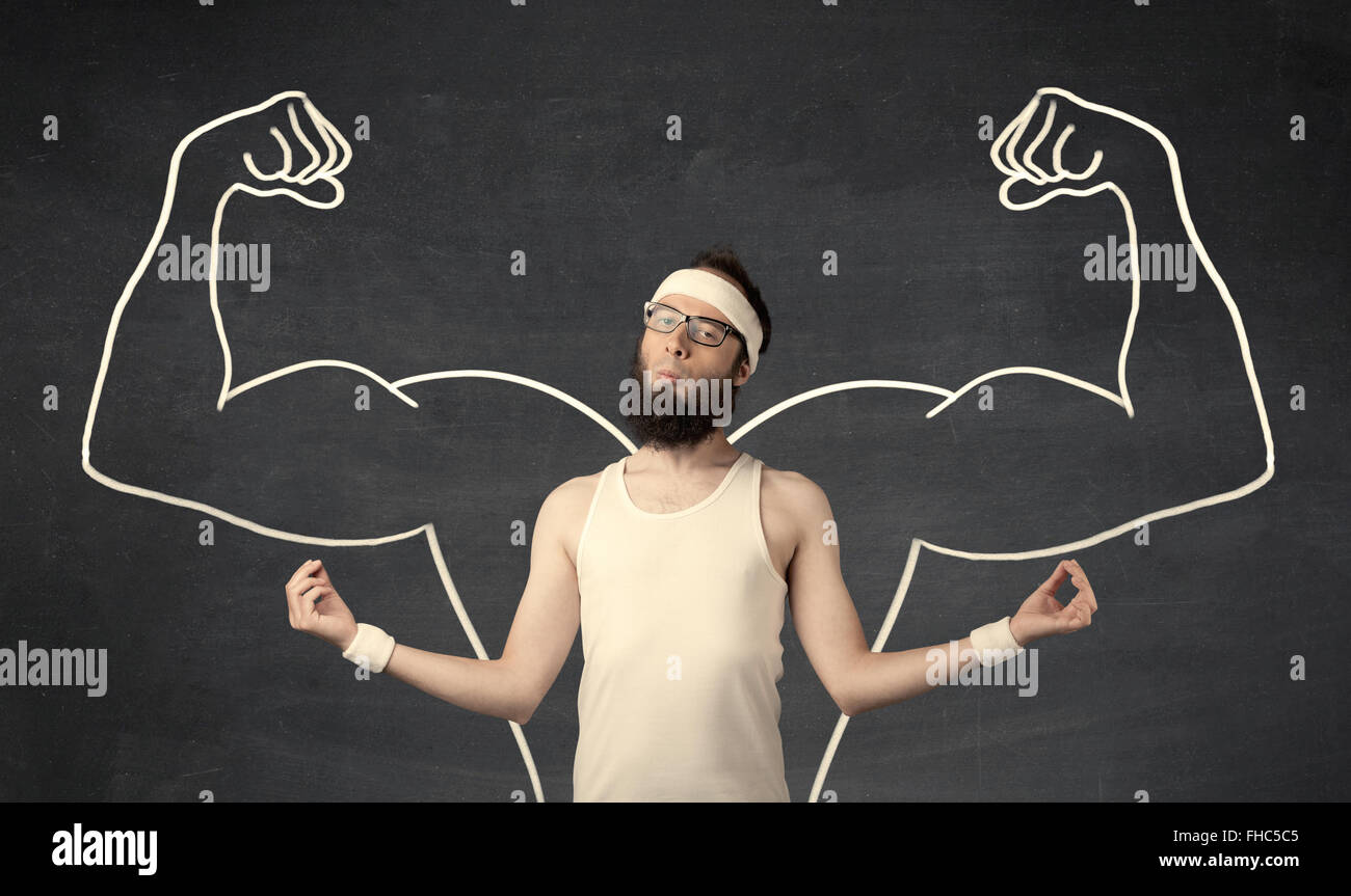 Young weak man with drawn muscles Stock Photo - Alamy