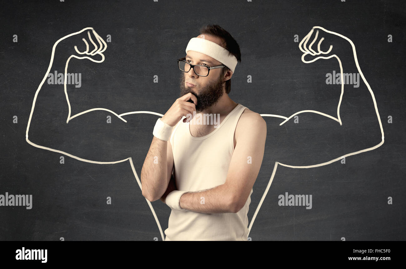 Young weak man with drawn muscles Stock Photo - Alamy
