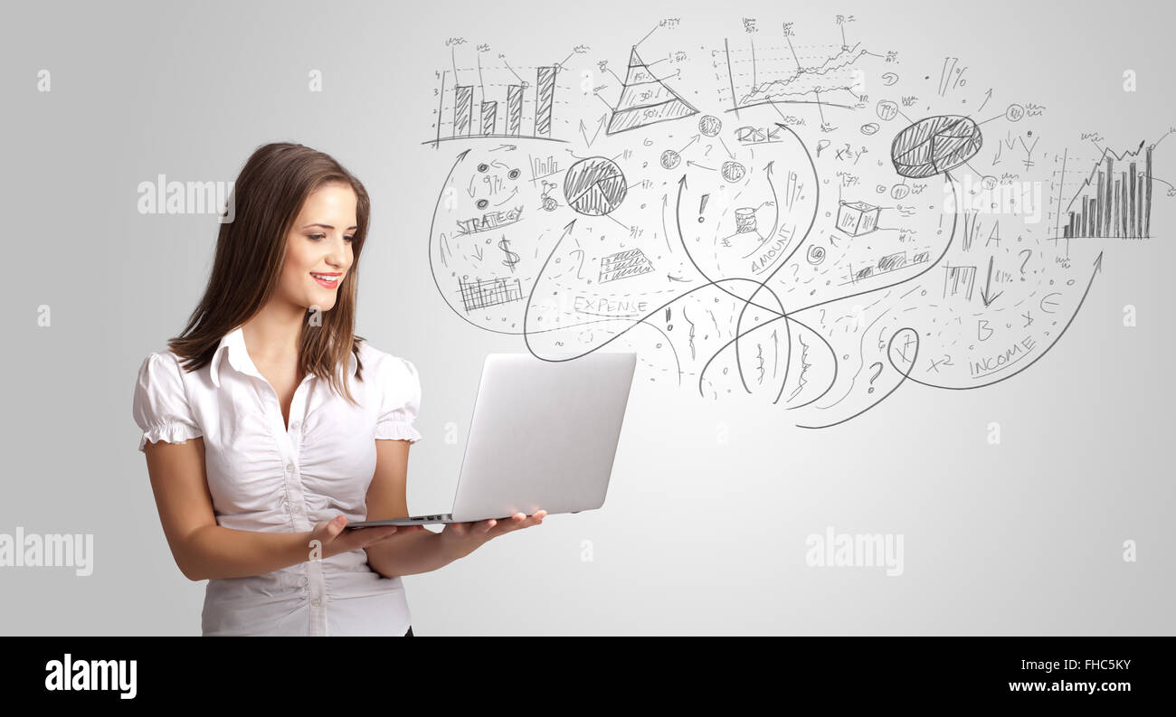 Business girl presenting hand drawn sketch graphs and charts Stock ... Business girl presenting hand drawn sketch graphs and charts Stock ...